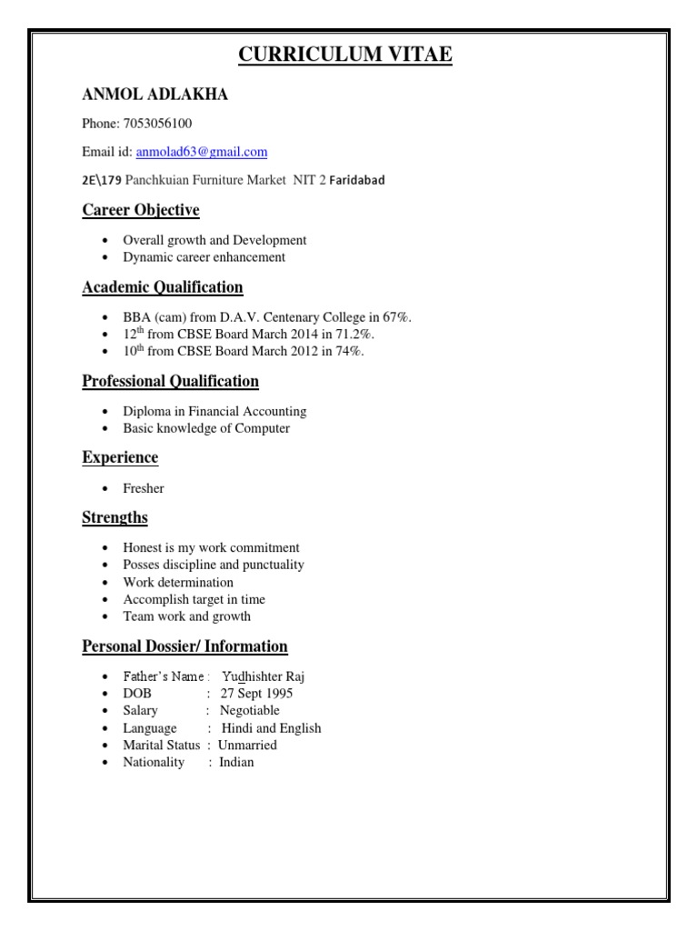 Curriculum Vitae: Anmol Adlakha | PDF