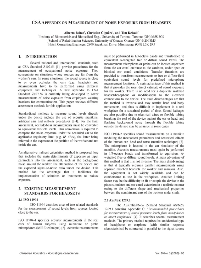 Behar Et Al. - 2008 - CSA Appendix On Measurement of Noise Exposure ...