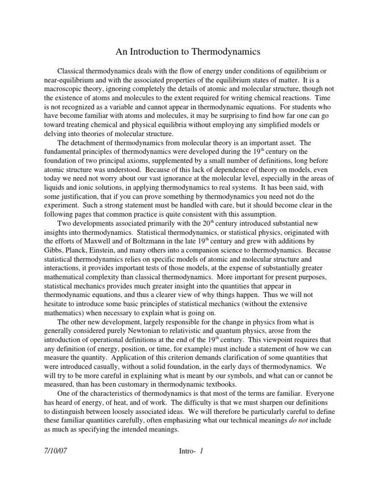 Introduction To Thermodynamics | PDF | Heat | Thermodynamics
