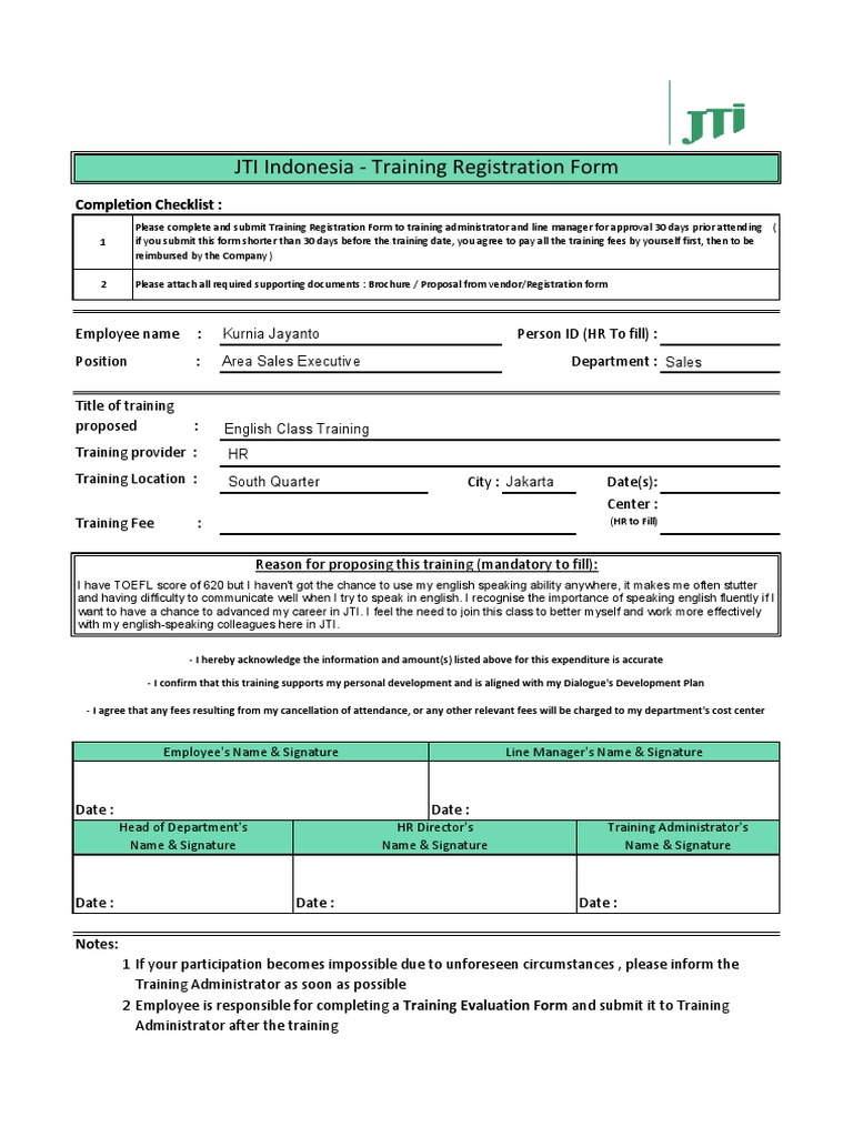 Training Registration Form (Kurnia Jayanto) | PDF | Government | Business