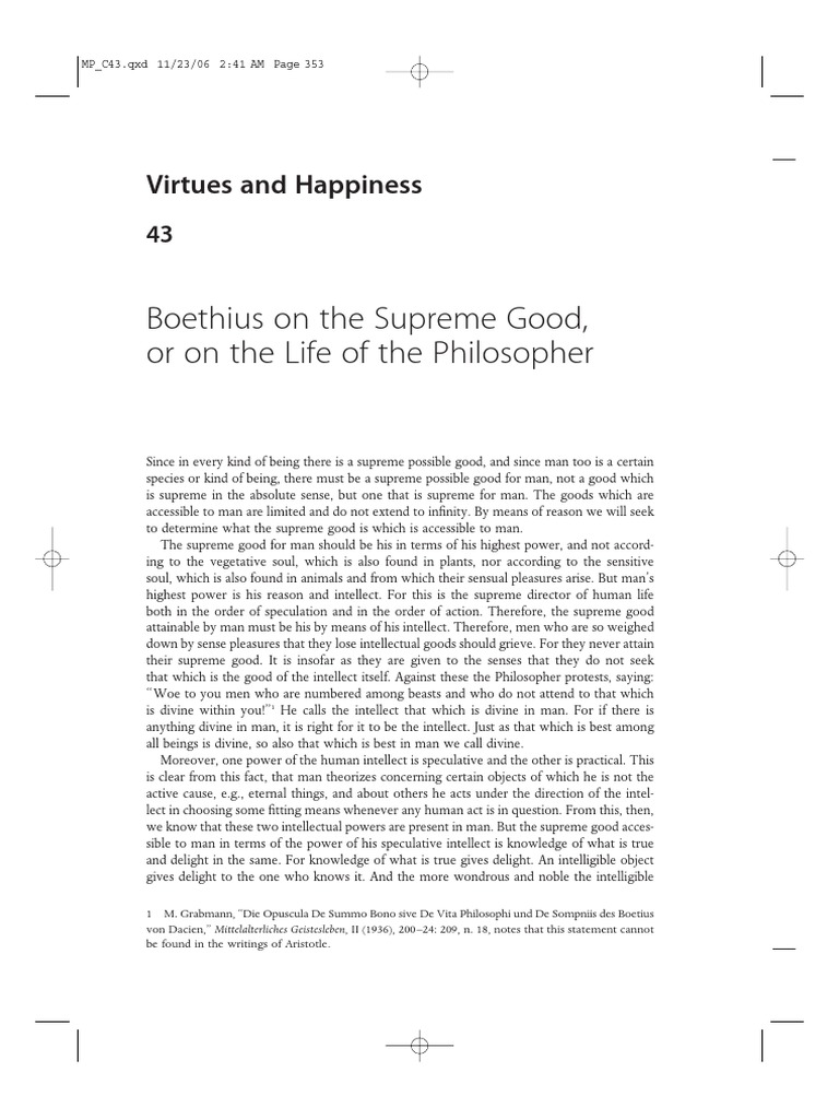Boethius On The Supreme Good PDF | PDF | Nous | Reason