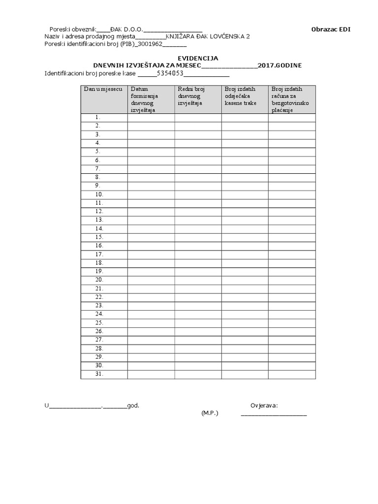 Edi - Evidencija Dnevnih Izvjestaja | PDF
