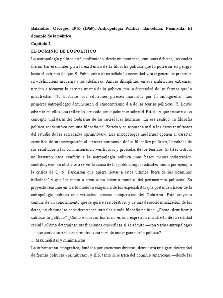 El Dominio de Lo Político | PDF | Sistemas politicos | Antropología