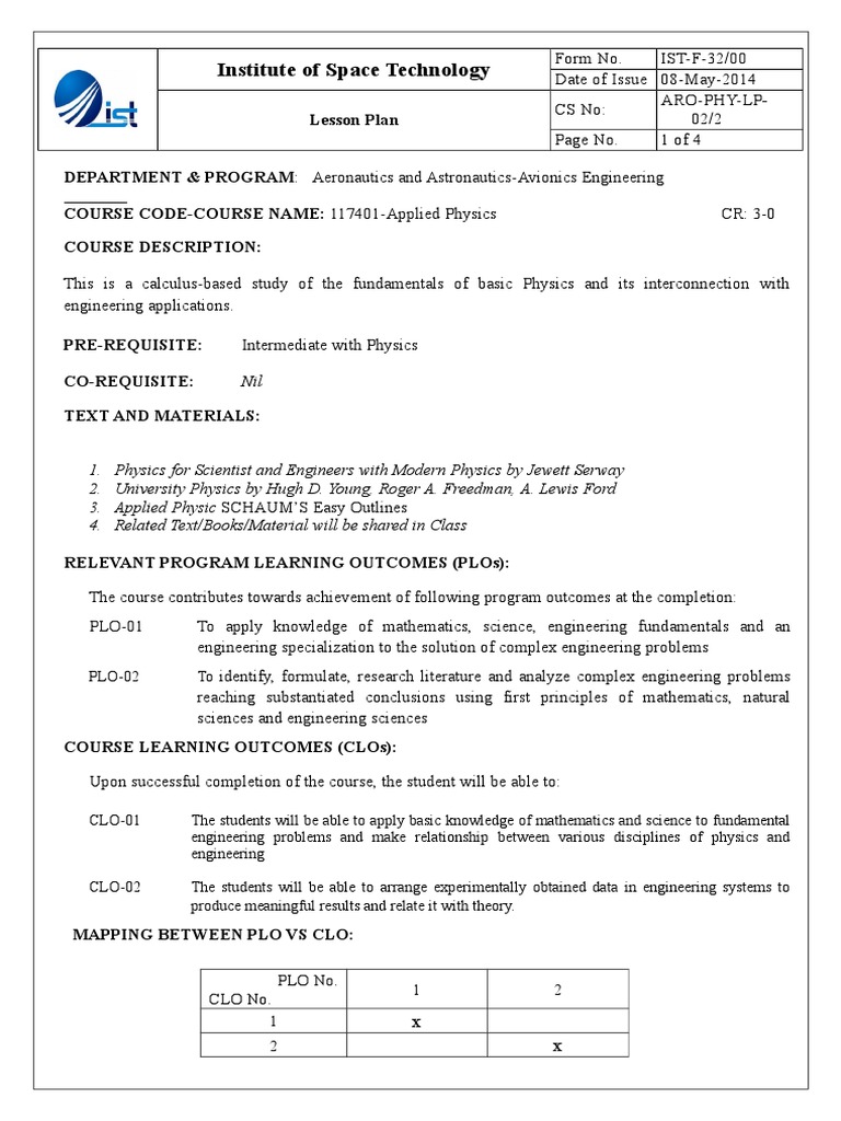 Lesson Plan-Applied Physics | Physics & Mathematics | Physics
