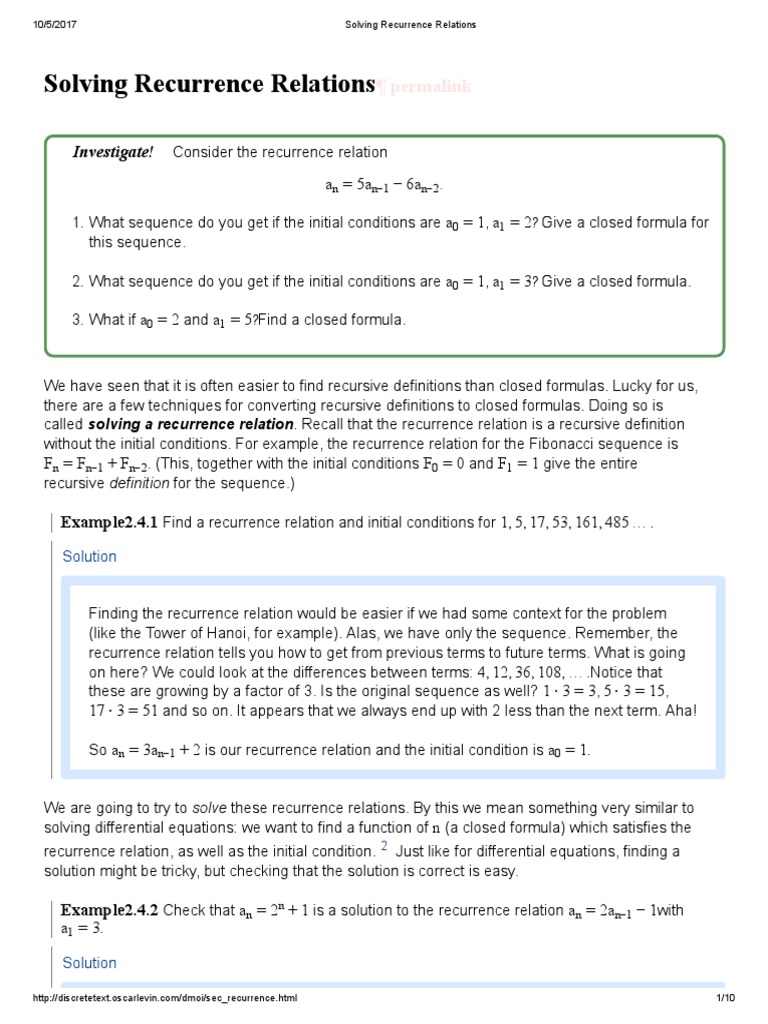 Solving Recurrence Relations | PDF | Recurrence Relation | Polynomial