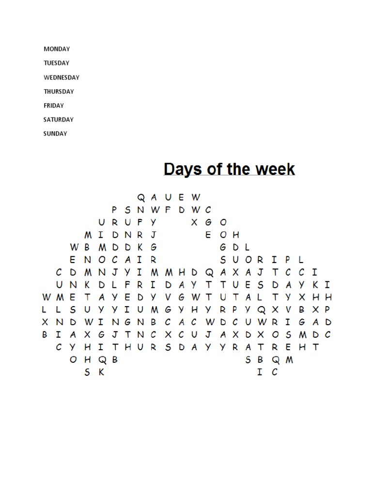 Days of The Week Wordsearch | PDF