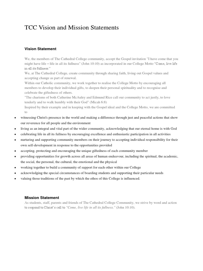 TCC Vision Mission Statements | PDF