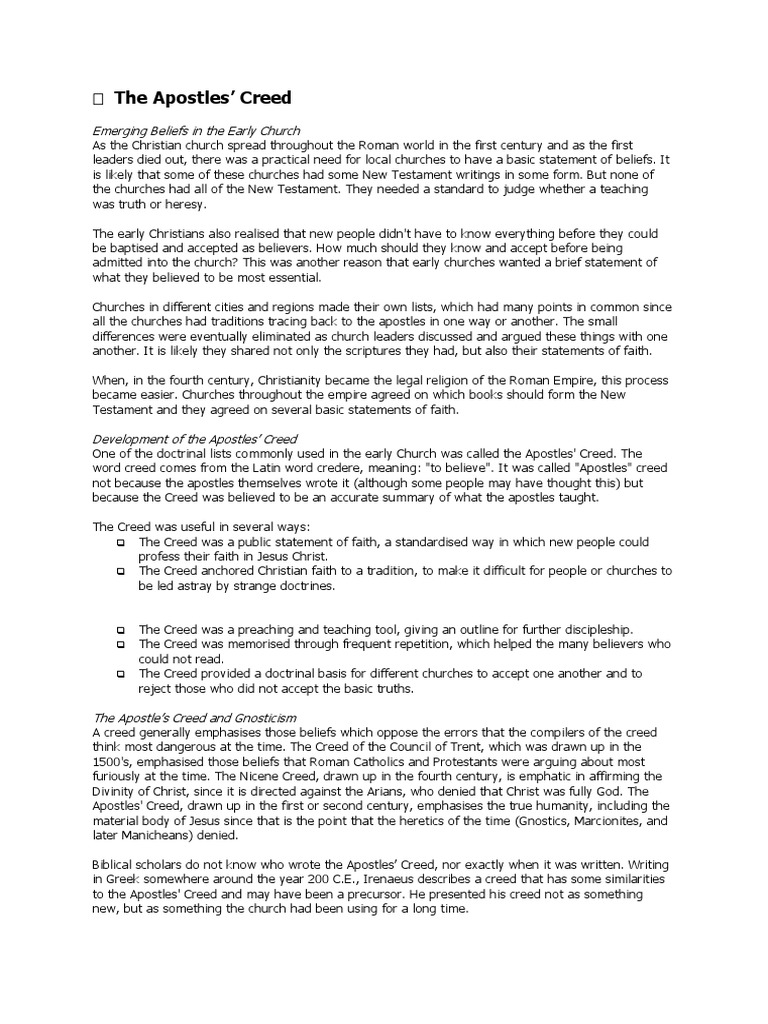 The Apostles Creed - Background | PDF | Creed | Christian Church