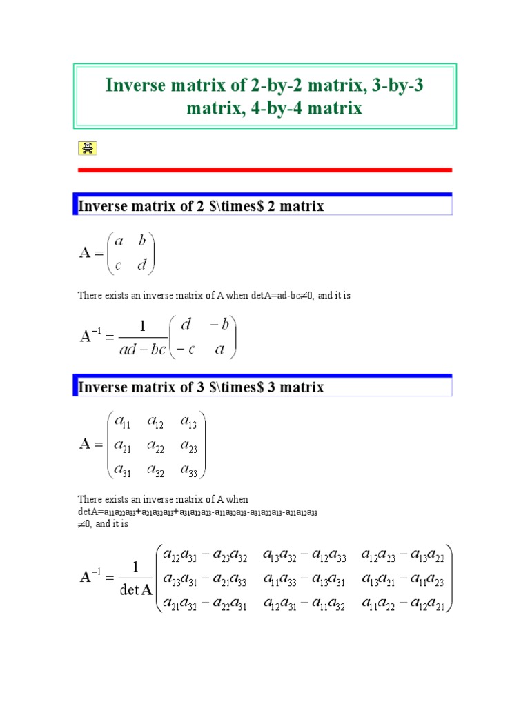 Inverse Matrix of 2x2, 3x3, 4x4 | PDF | Filename | Text File
