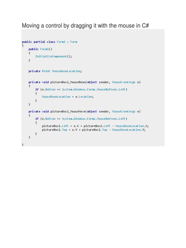 Moving A Control By Dragging It With The Mouse In C Pdf Teaching Methods And Materials