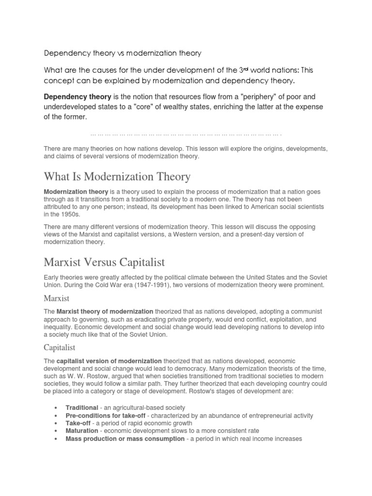Dependency Theory Vs Modernization Theory | PDF | Modernization Theory | Marxism