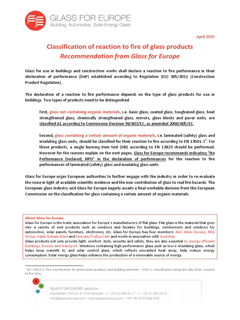 Classification of Reaction To Fire of Glass Products | PDF | Glasses ...