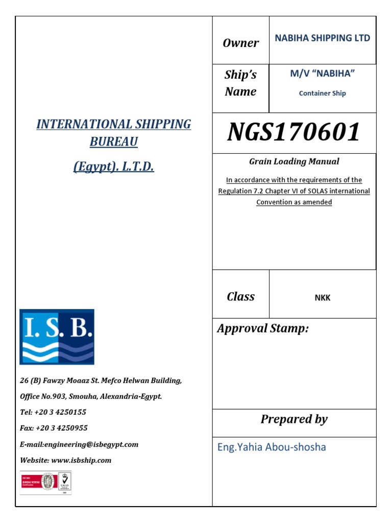 NGS170601-Grain Loading Manual MV Nabiha | PDF | Ships | Water Transport