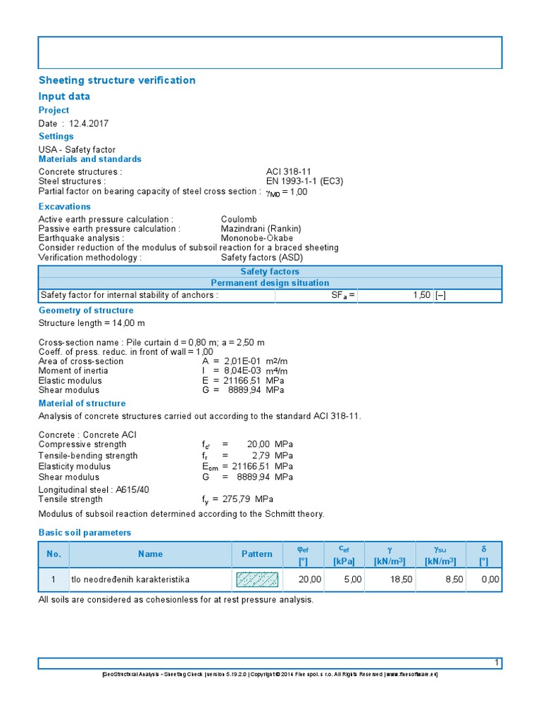 Sheeting Structure Verification Input Data: Project | PDF | Strength Of ...