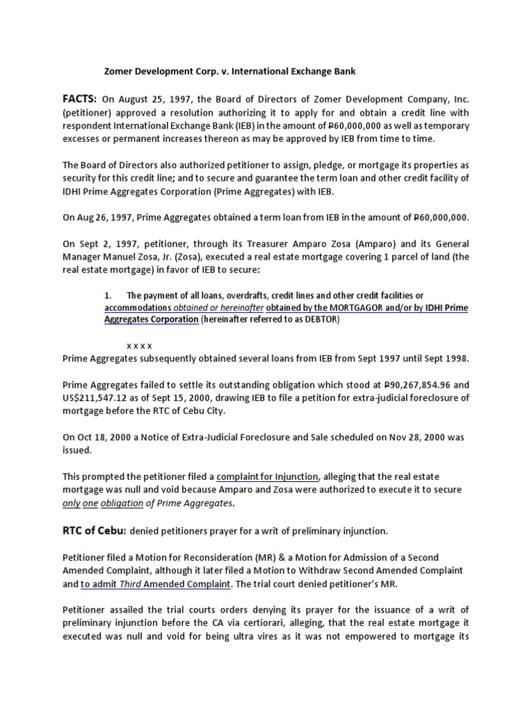 Zomer Development v. IEB: Mortgage Validity | PDF | Mortgage Loan ...