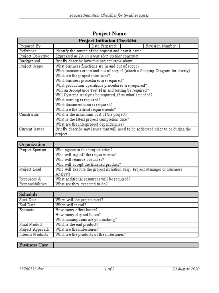 Project Initiation Checklist | PDF | Project Manager | C (Programming ...