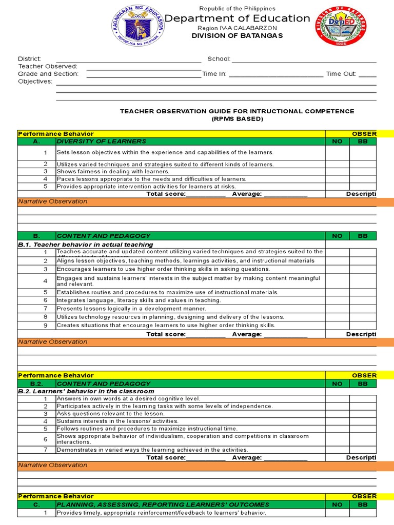 Observation Guide | Download Free PDF | Teaching Method | Learning