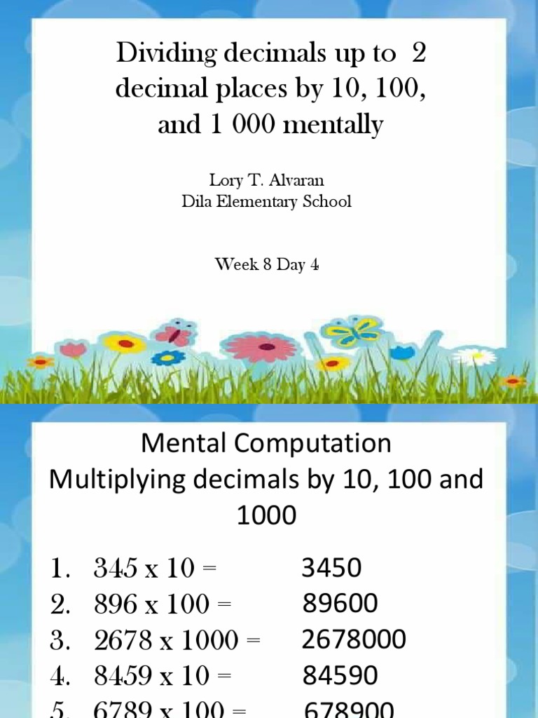 Dividing Decimals Up To 2 Decimal Places by 10, 100, and 1 000 Mentally ...