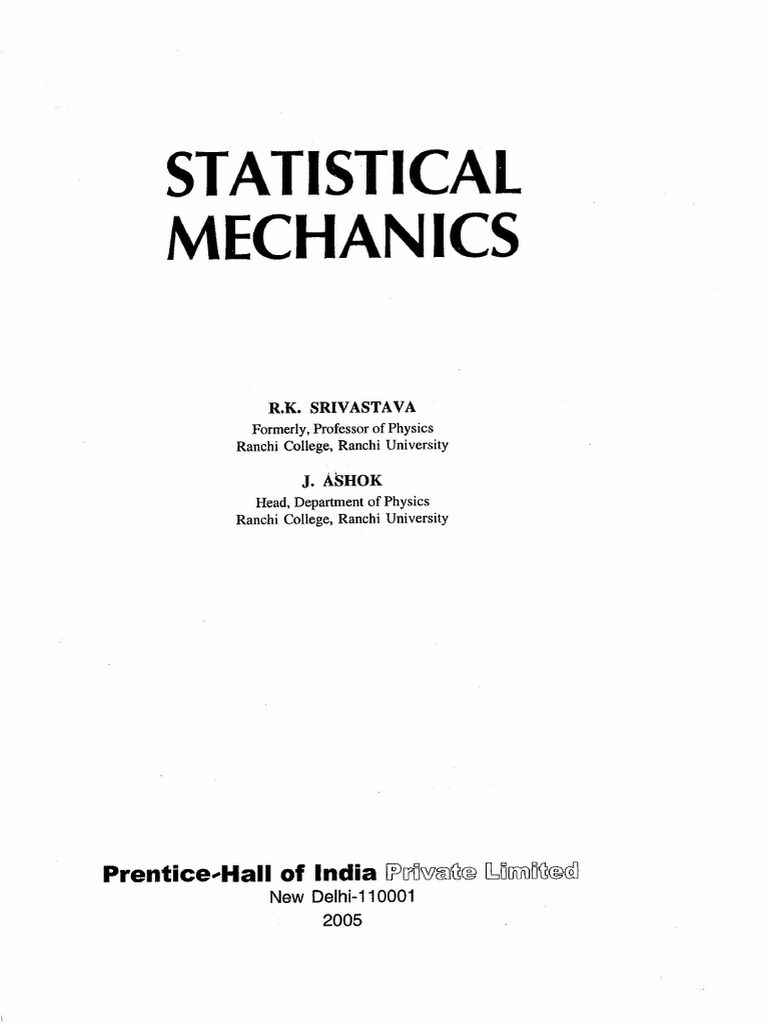 Statistical Mechanics - Srivastava and Ashok | PDF