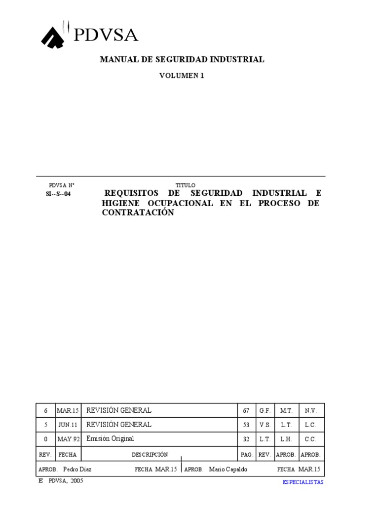 Norma PDVSA SI-S-04 | PDF | Derecho laboral | Bienestar