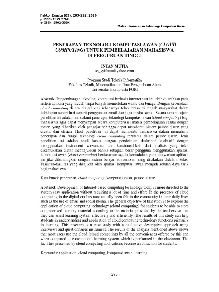 PENGEMBANGAN PEMBELAJARAN BERBASIS TEKNOLOGI INFORMASI MENGGUNAKAN CLOUD COMPUTING UNTUK ...
