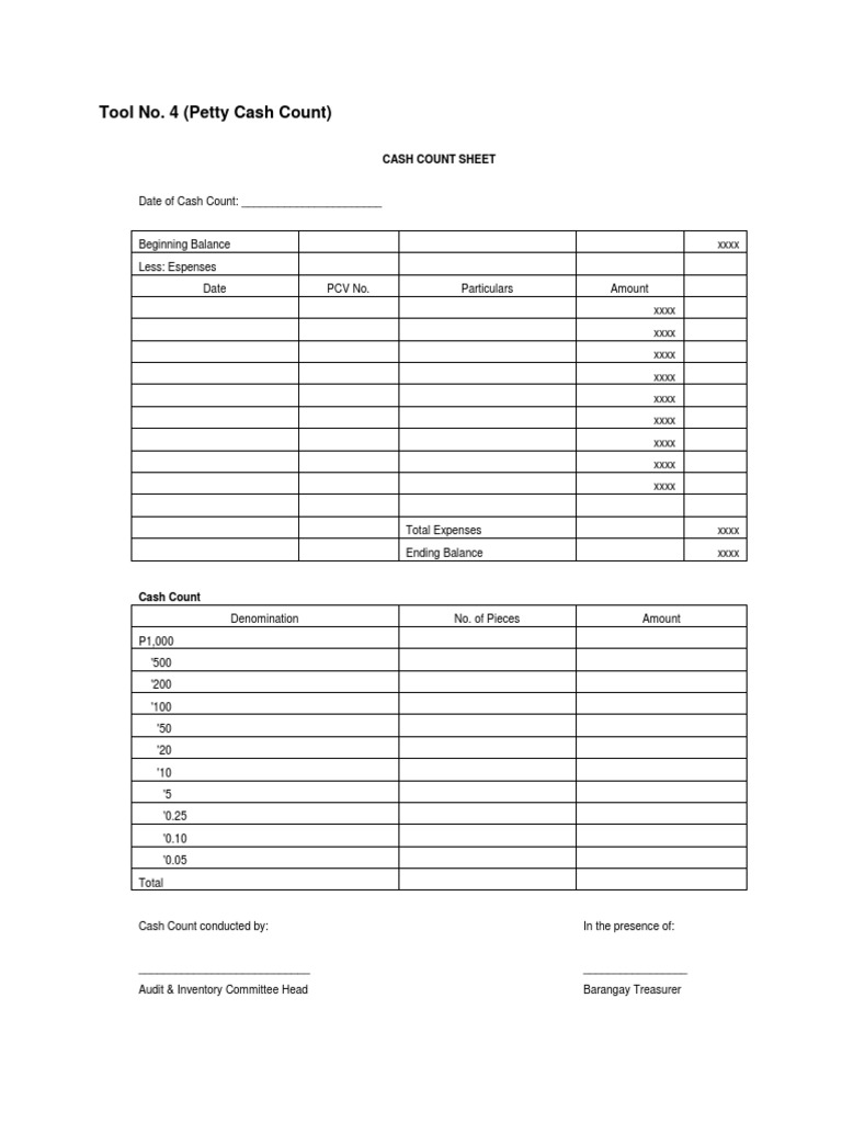 Cash Count Sheet | Download Free PDF | Money | Economies