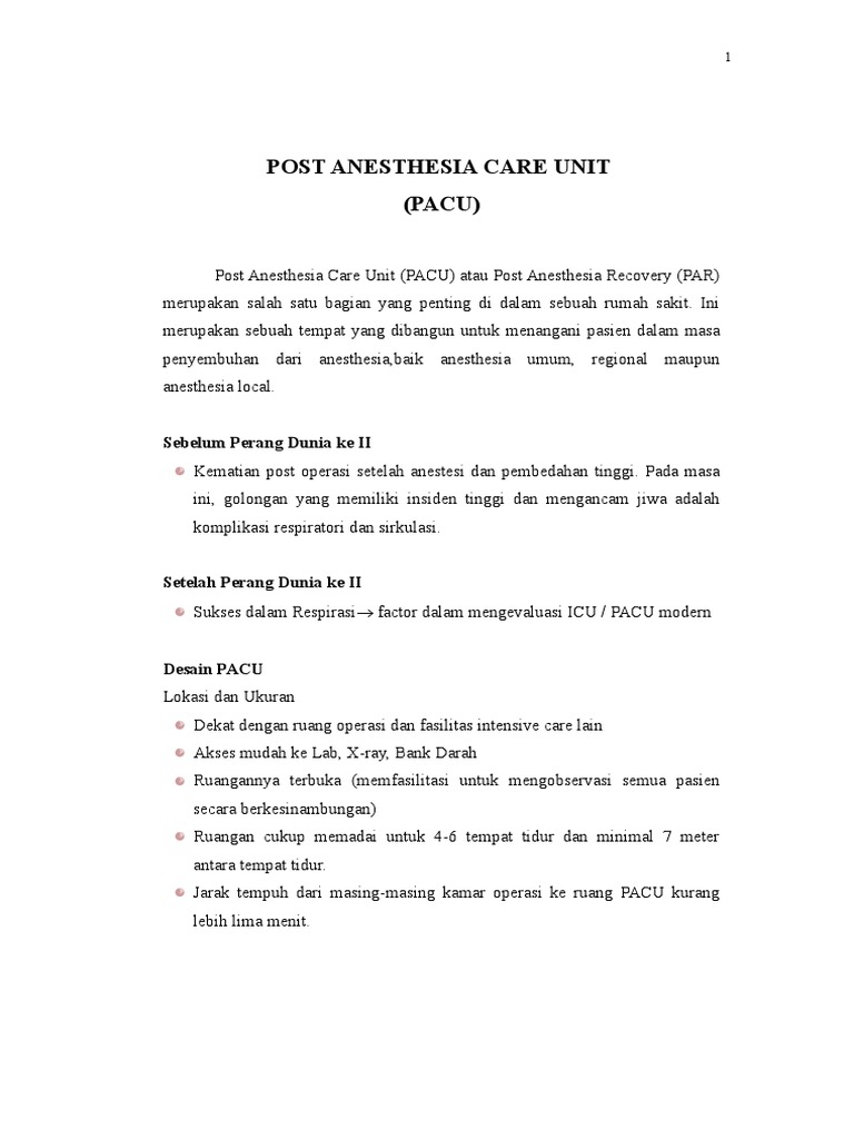 Post Anesthesia Care Unit | PDF