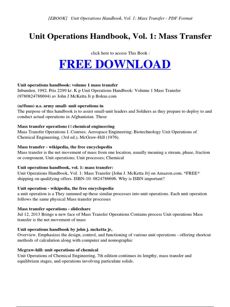 Unit Operations Handbook Vol. 1 Mass Transfer | PDF | Mass Transfer ...