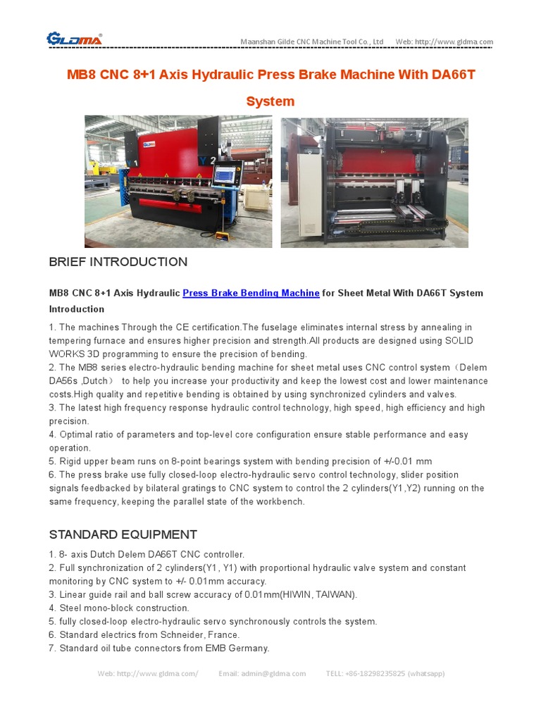MB8 CNC 8+1 Axis Hydraulic Press Brake Machine With DA66T System | PDF ...