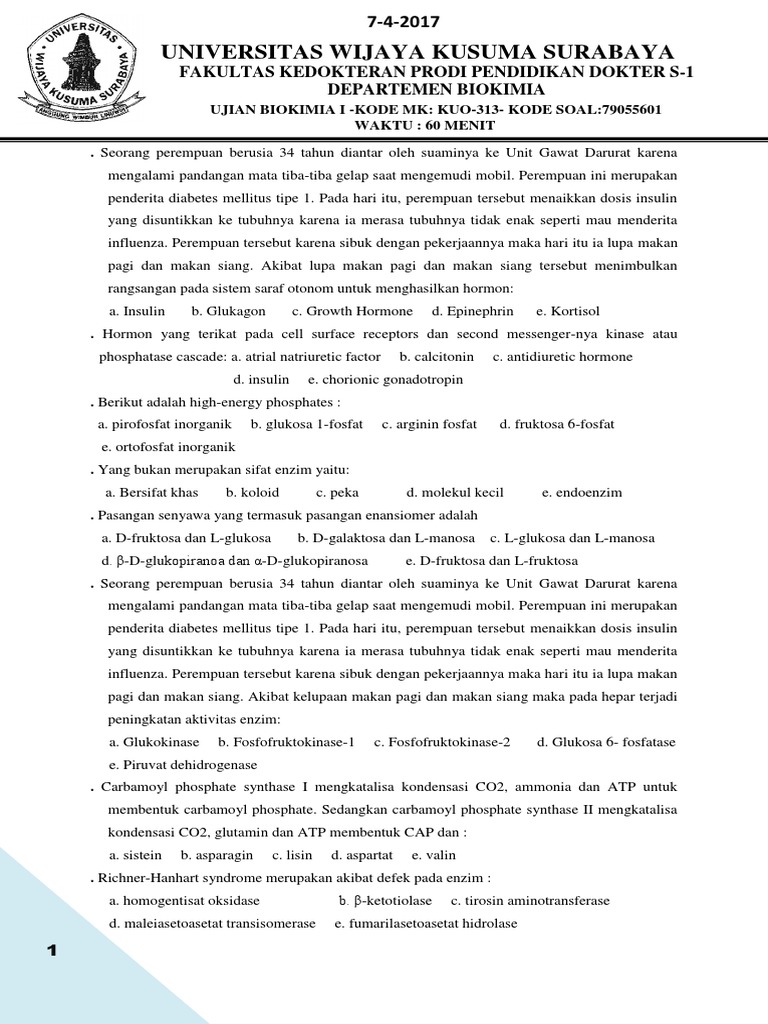 Cetak Soal Ujian Biokimia 1 | PDF | Pengembangan Diri | Kesehatan Holistik Cetak Soal Ujian Biokimia 1 | PDF | Pengembangan Diri | Kesehatan Holistik