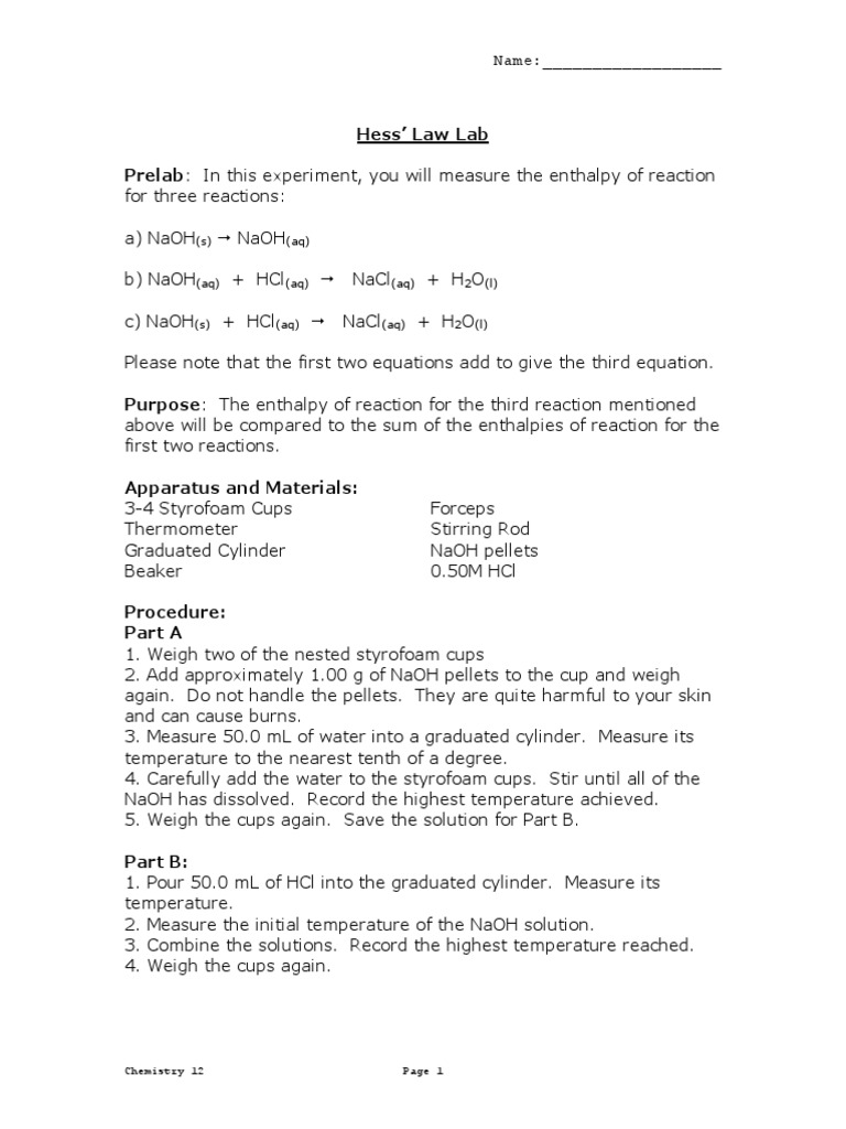 6 Hess Law Lab | PDF | Sodium Hydroxide | Continuum Mechanics