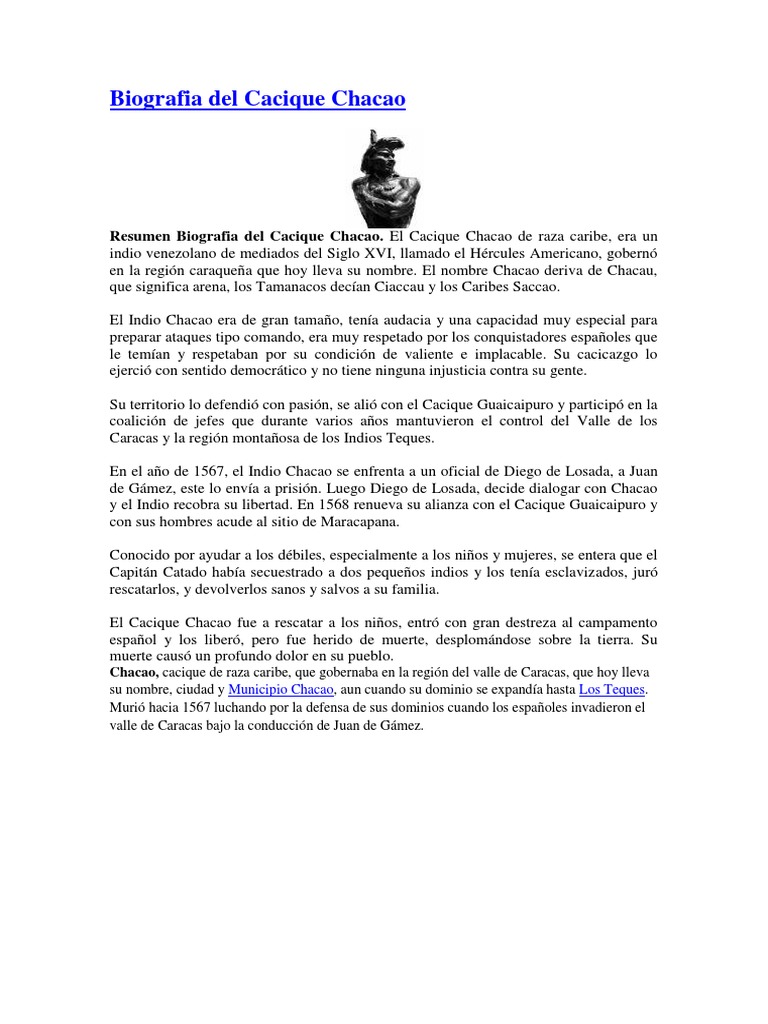 Biografia Del Cacique Chacao | América del Sur | Venezuela