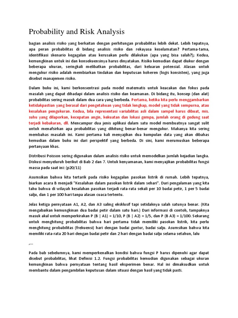 Bagian Analisis Risiko Yang Berkaitan Dengan Perhitungan Probabilitas ...