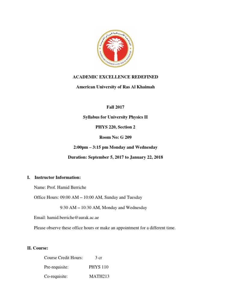 Physics II Syllabus for Students | PDF | Plagiarism | Academic Integrity