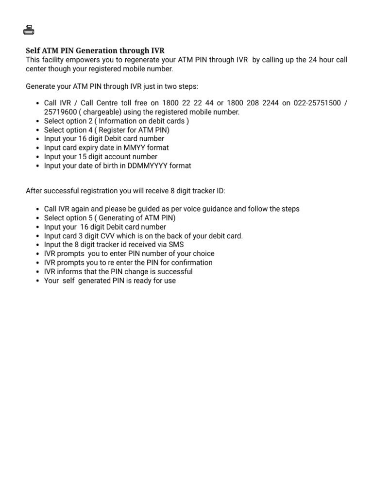 Self ATM PIN Generation Through IVR | PDF