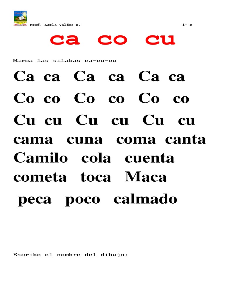 Actividades de sílabas ca, co, cu para niños | PDF