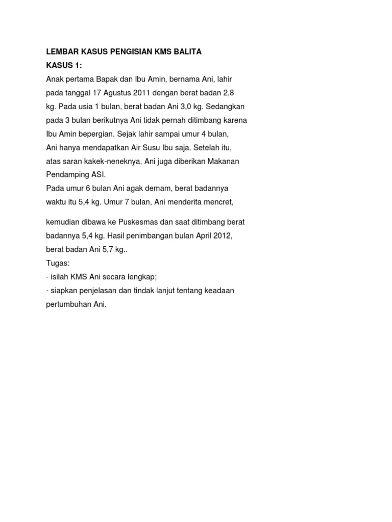 Lembar Kasus Pengisian Kms Balita | PDF
