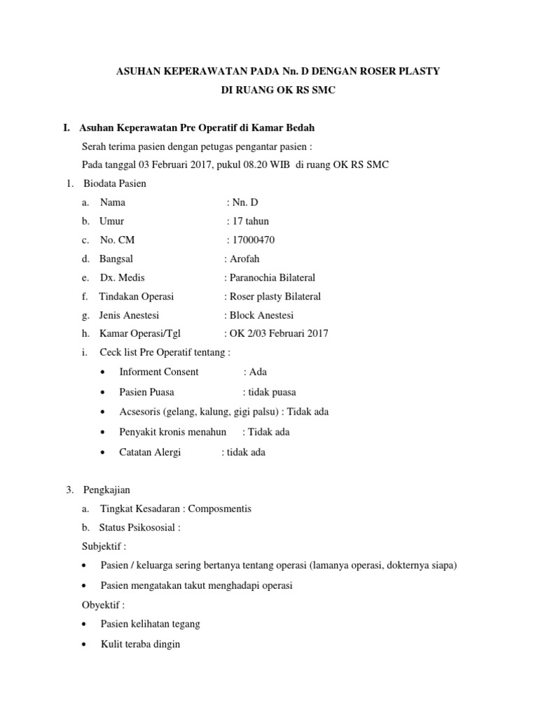 Resume Intraoperatif Roser Plasty | PDF