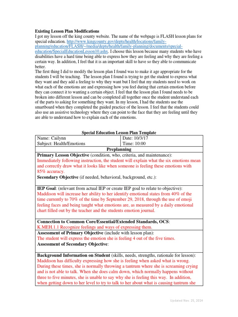 Modified Lesson Plan | PDF | Lesson Plan | Feeling