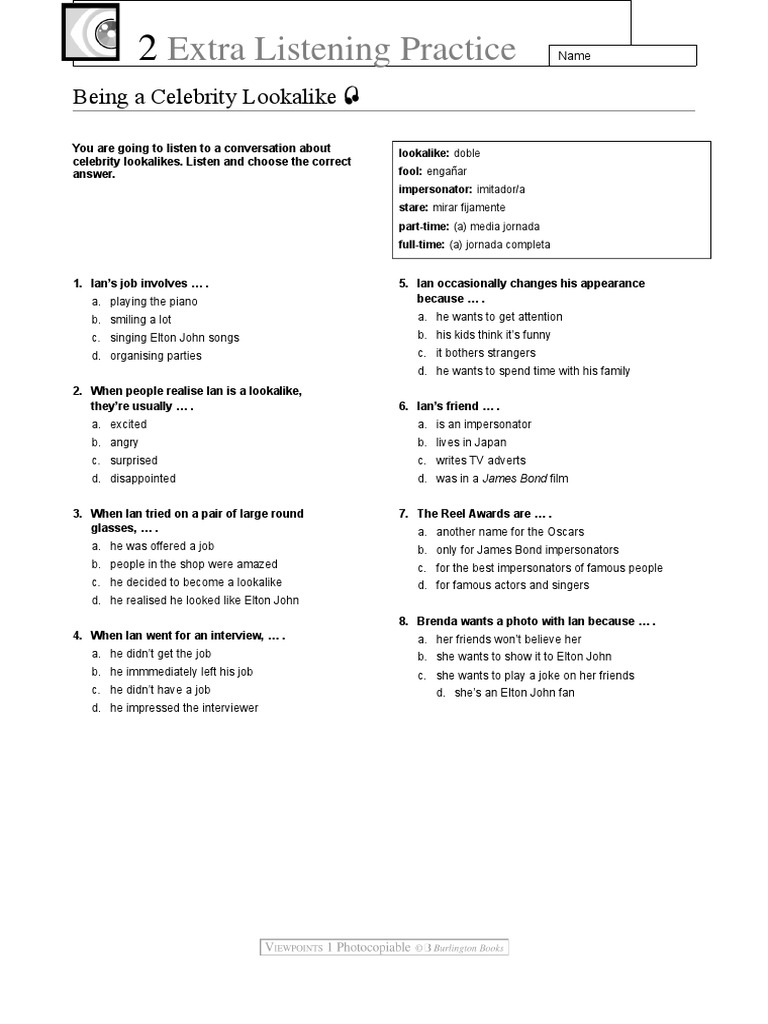 Extra Listening: Celebrity Lookalikes | PDF | Leisure | Entertainment ...