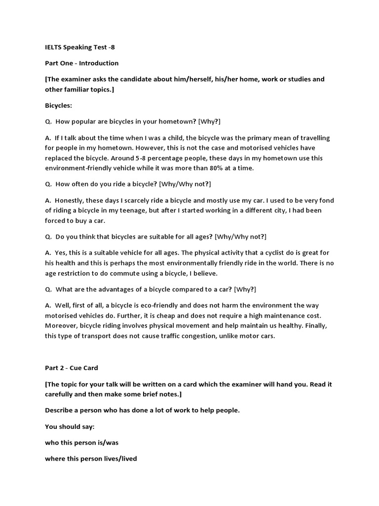 Ielts Practice Test Speaking-8 | PDF | Car