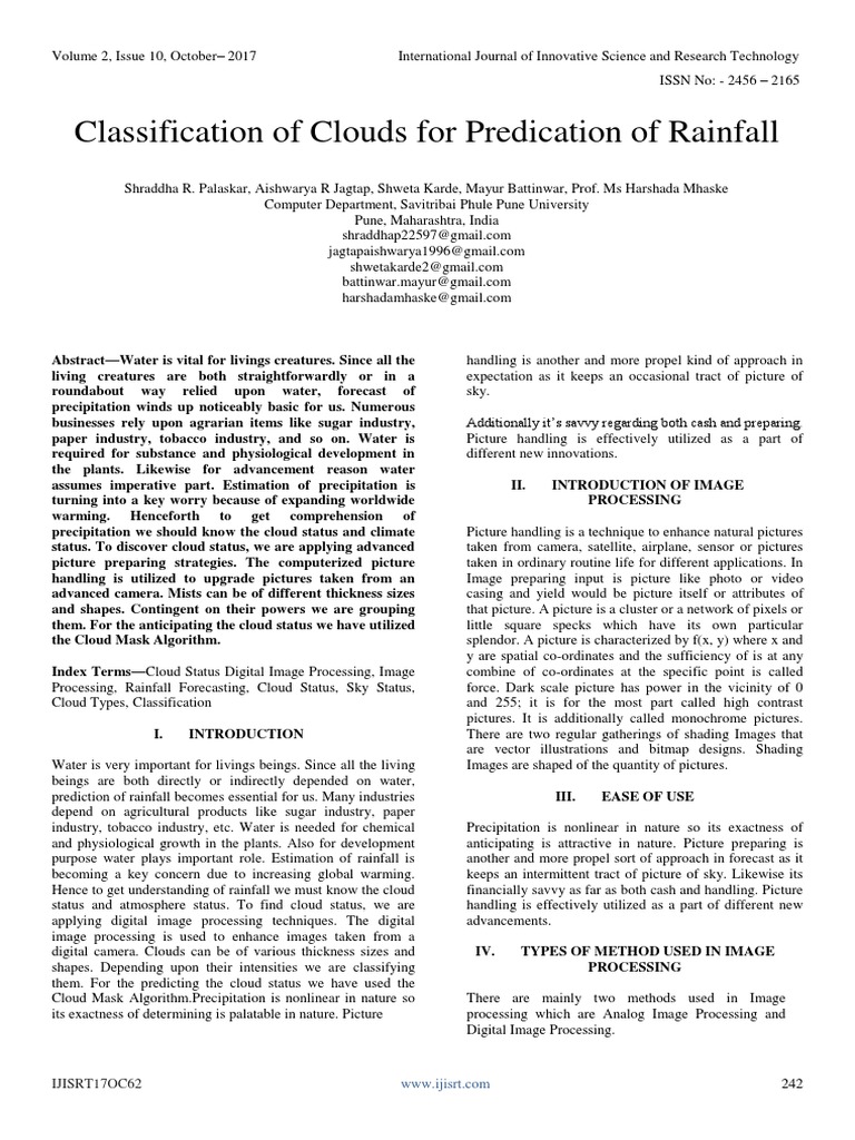 Classification of Clouds For Predication of Rainfall | PDF | Cloud ...