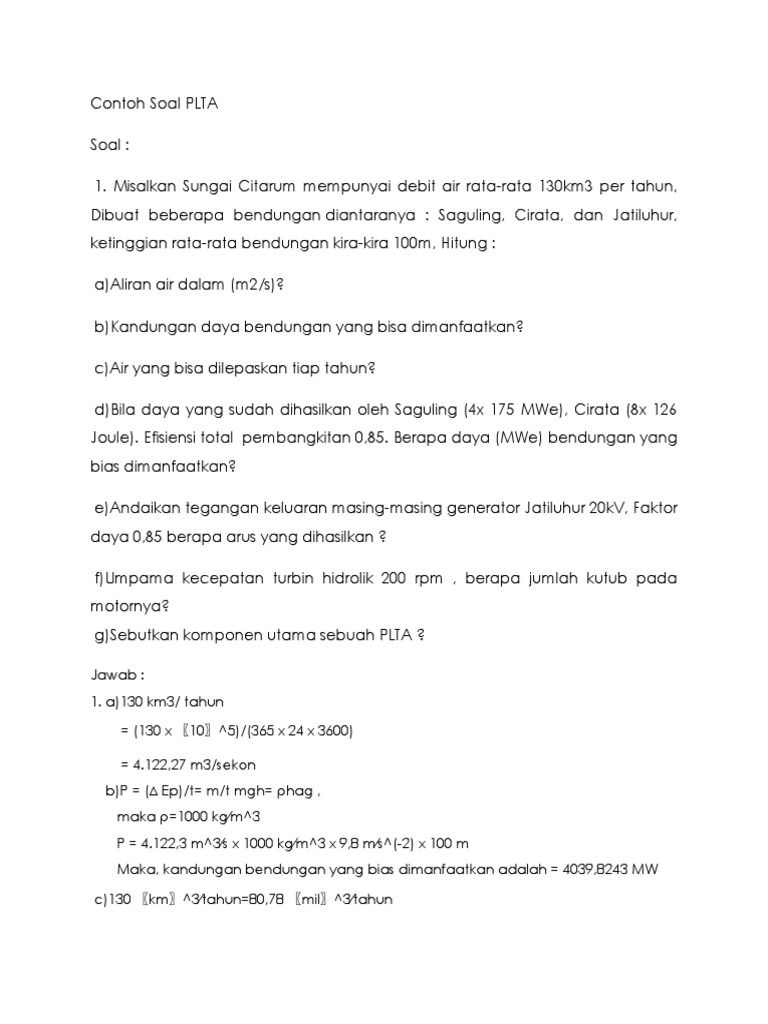 Contoh Soal PLTA | PDF