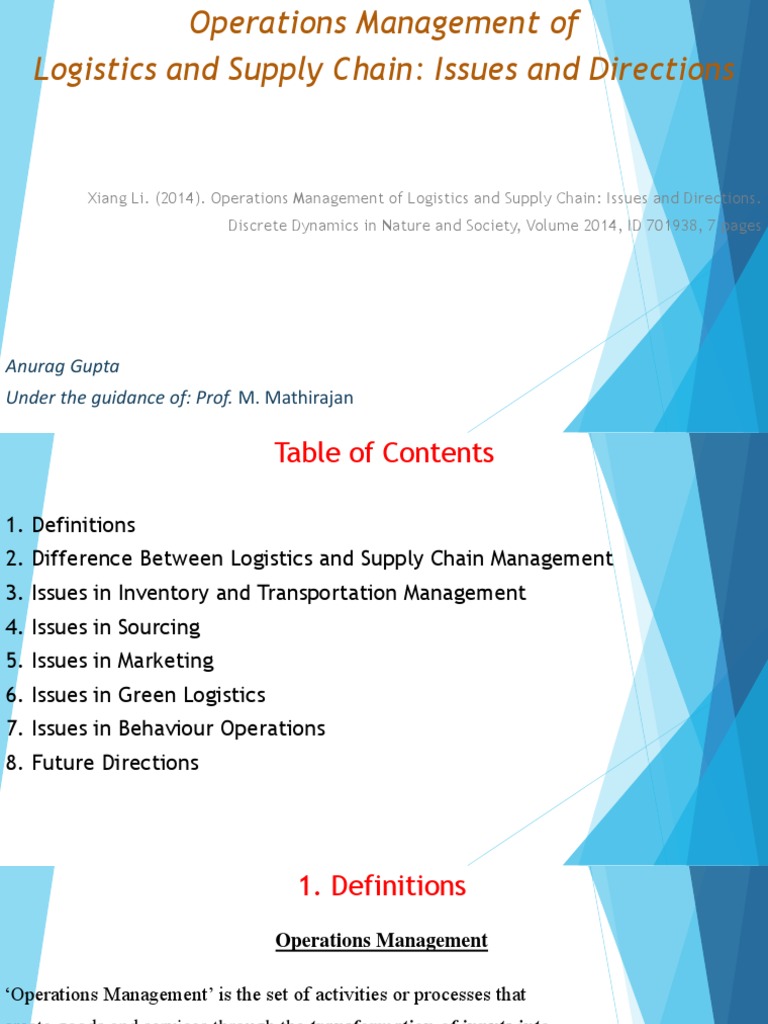 Logistics and Supply Chain Management Issues | PDF | Logistics ...