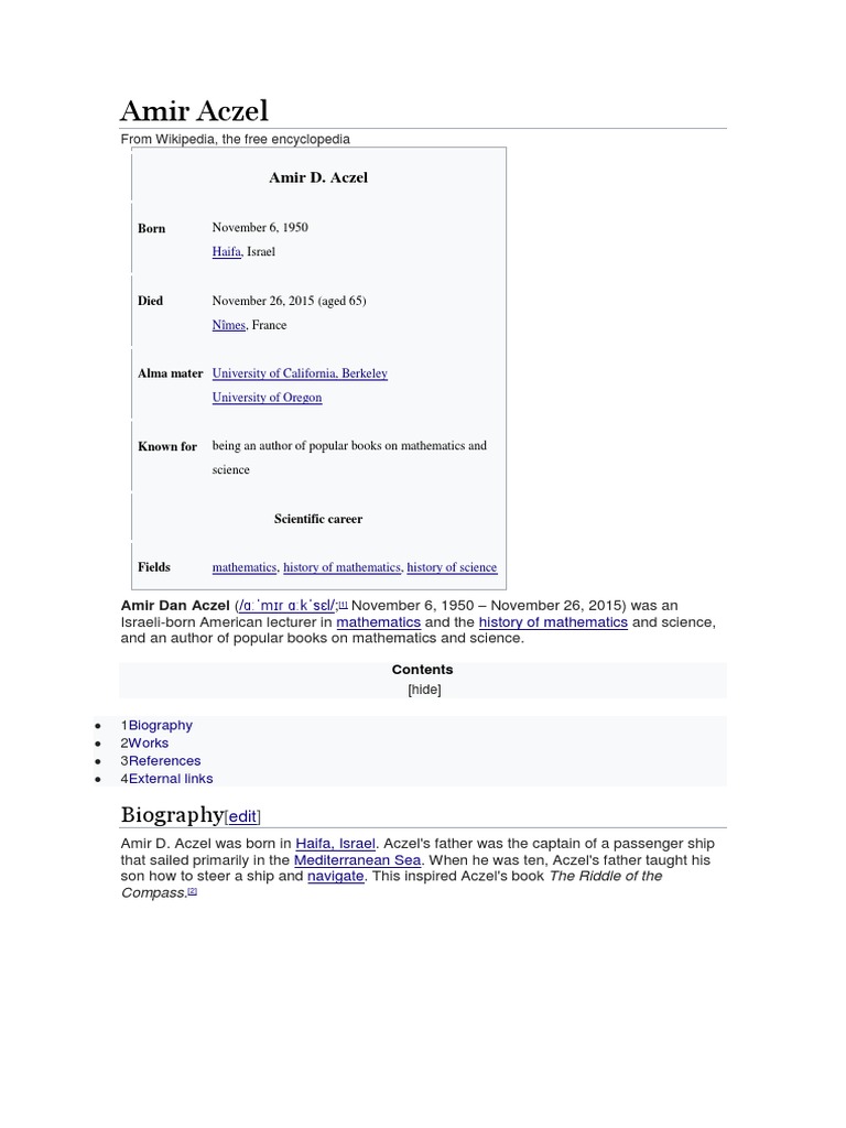 Amir Aczel: Biography | PDF
