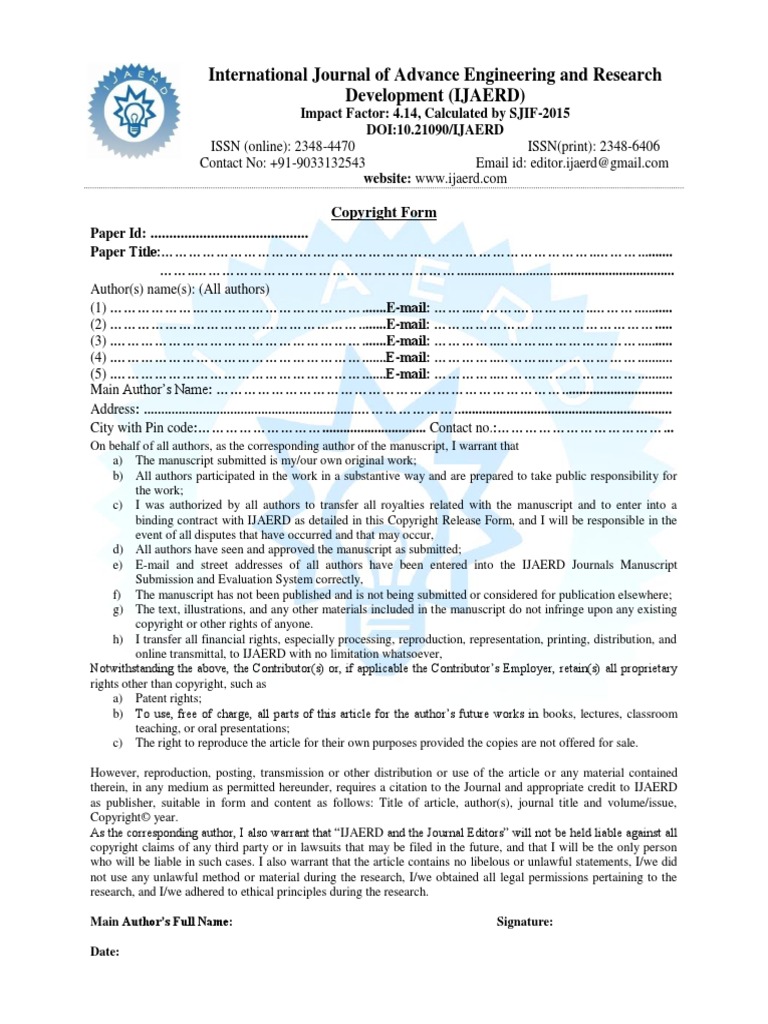 Copyright Form | PDF | Copyright Law | Law