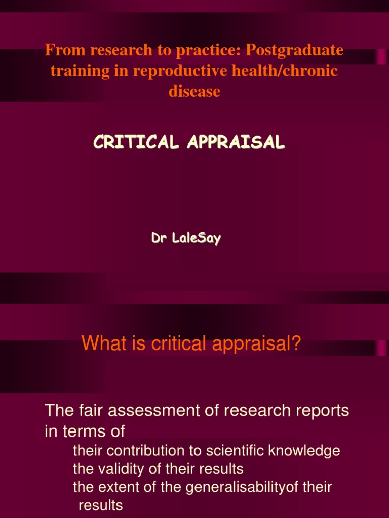 Critical Appraisal | PDF | Abstract (Summary) | Statistics