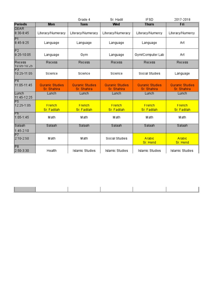 Student Timetable 2017-18 | PDF | Career & Growth | Language Arts ...