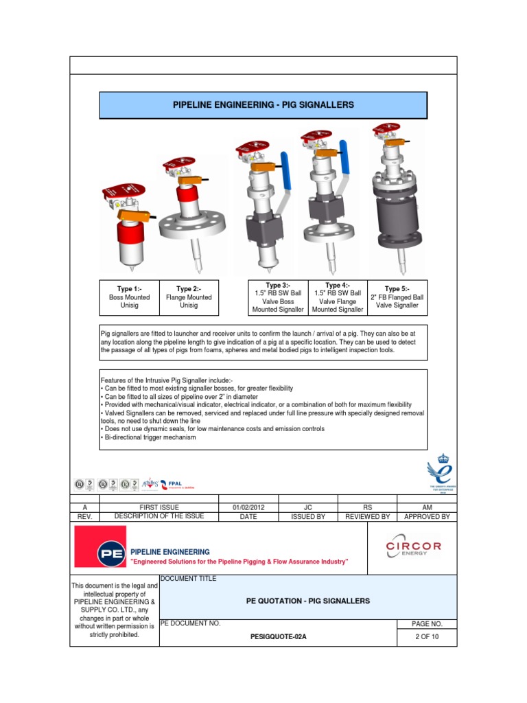 PE Pig Signallers Types Summary | PDF | Valve | Gases