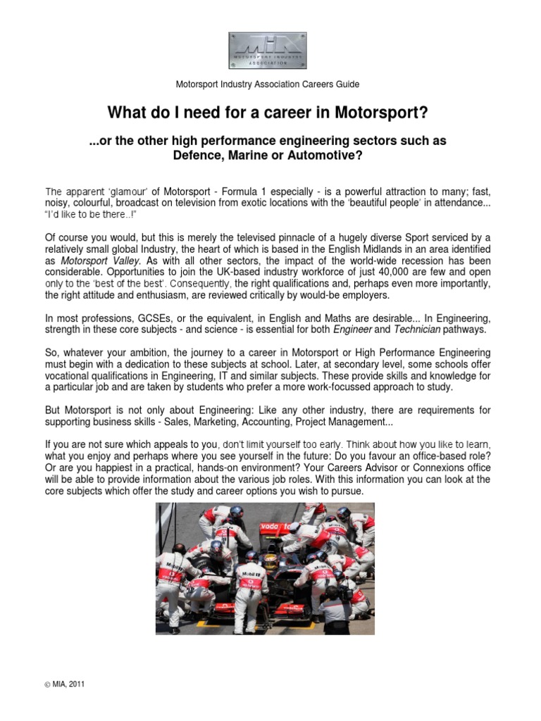 Motorsport Career Pathways | PDF | Apprenticeship | Master's Degree